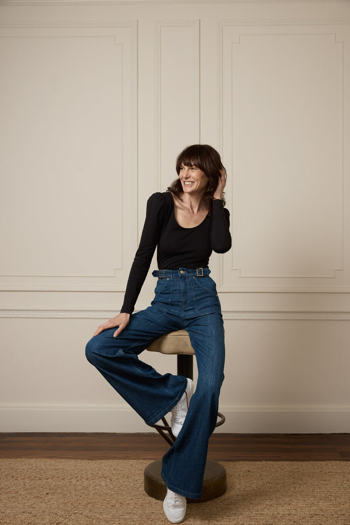 Minnie The Full Length Wide Leg Flared Jeans | Mid Wash – Donna Ida